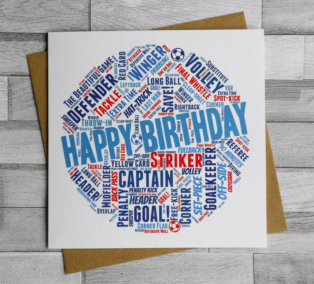 FOOTBALL Happy Birthday Blank Greeting Card Red and Blue Design for All ...