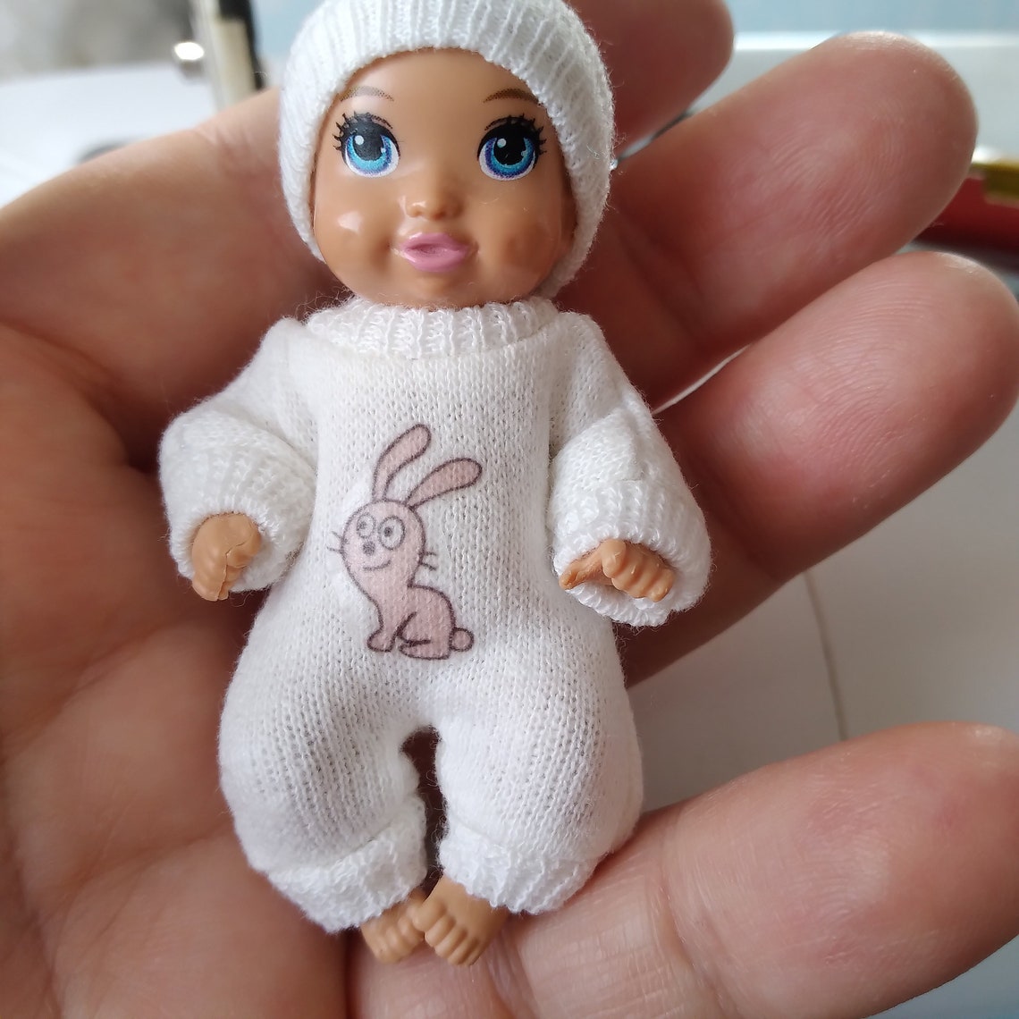 Pink Rabbit Outfit/micro Overall With Beanie for Doll - Etsy