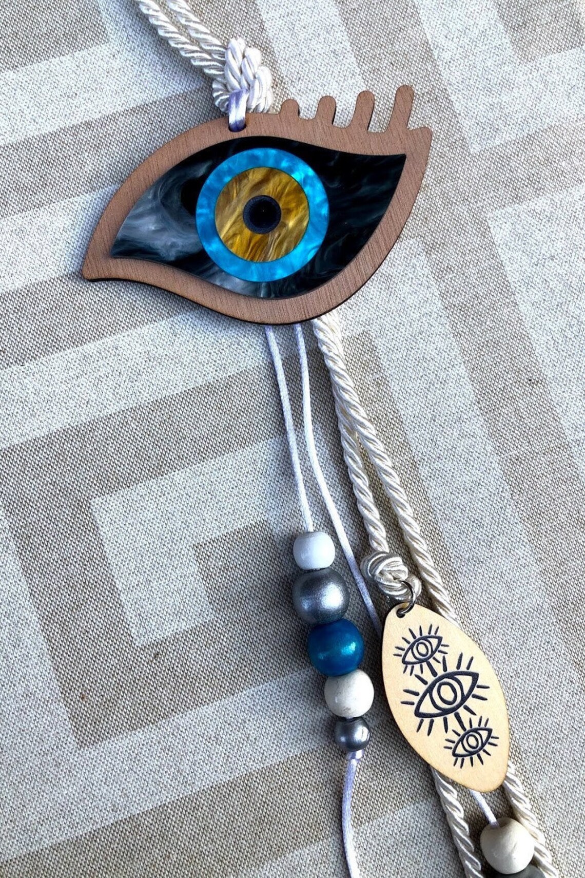 Evil-eye Wall-hanging in Grey With Wooden Eye Charm - Etsy Israel