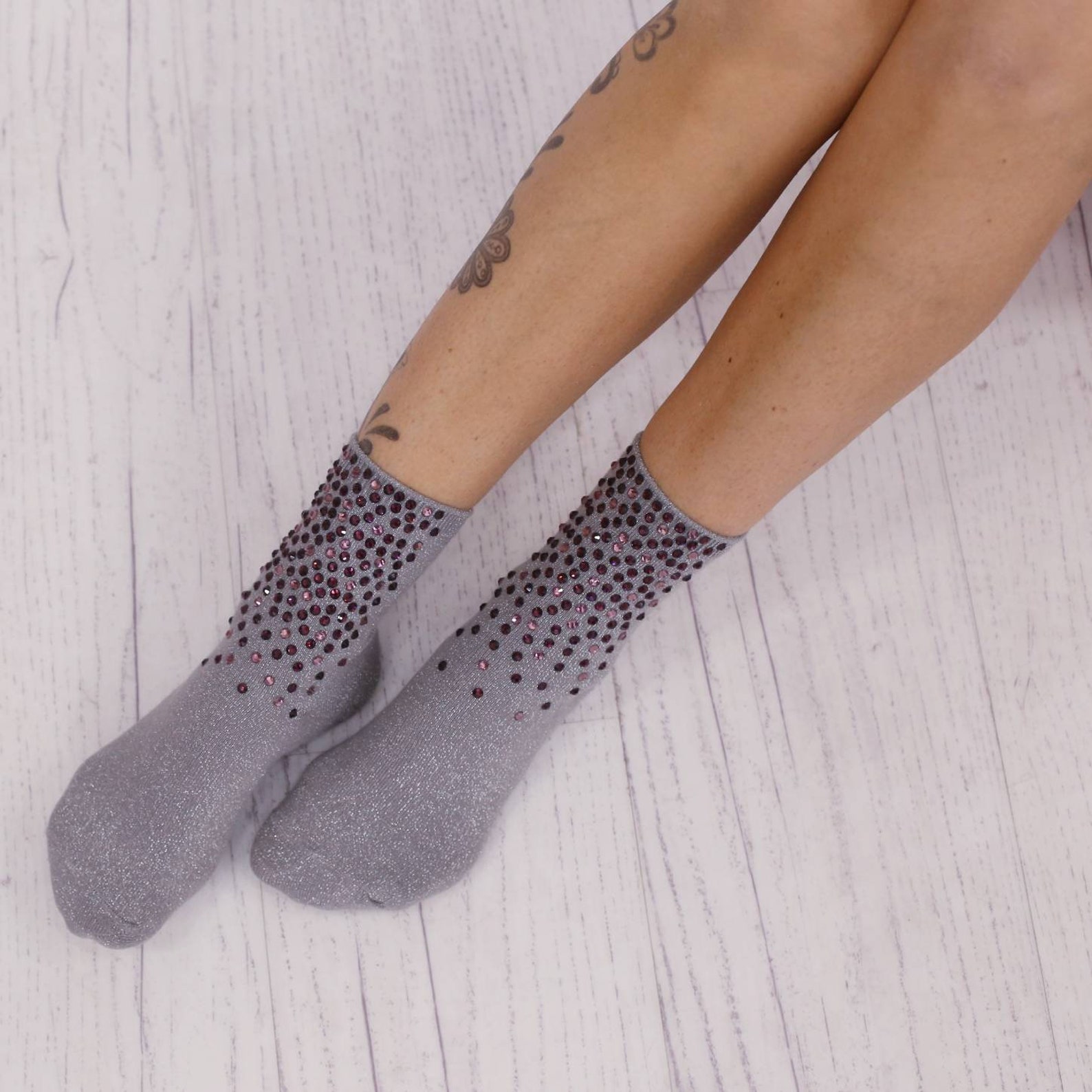 Embellished silver sock with lurex and crystals in a gift box | Etsy