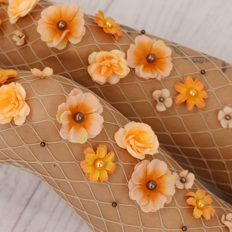 Flower fishnet tights Embellish tights Floral tights Designer | Etsy