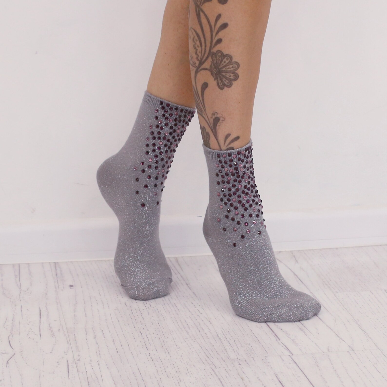 Embellished silver sock with lurex and crystals in a gift box | Etsy