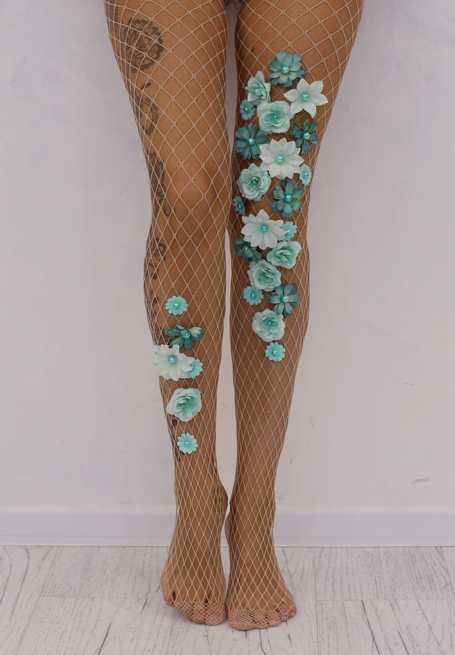 Flower embellished fishnet tights Fishnet stockings Fashion | Etsy