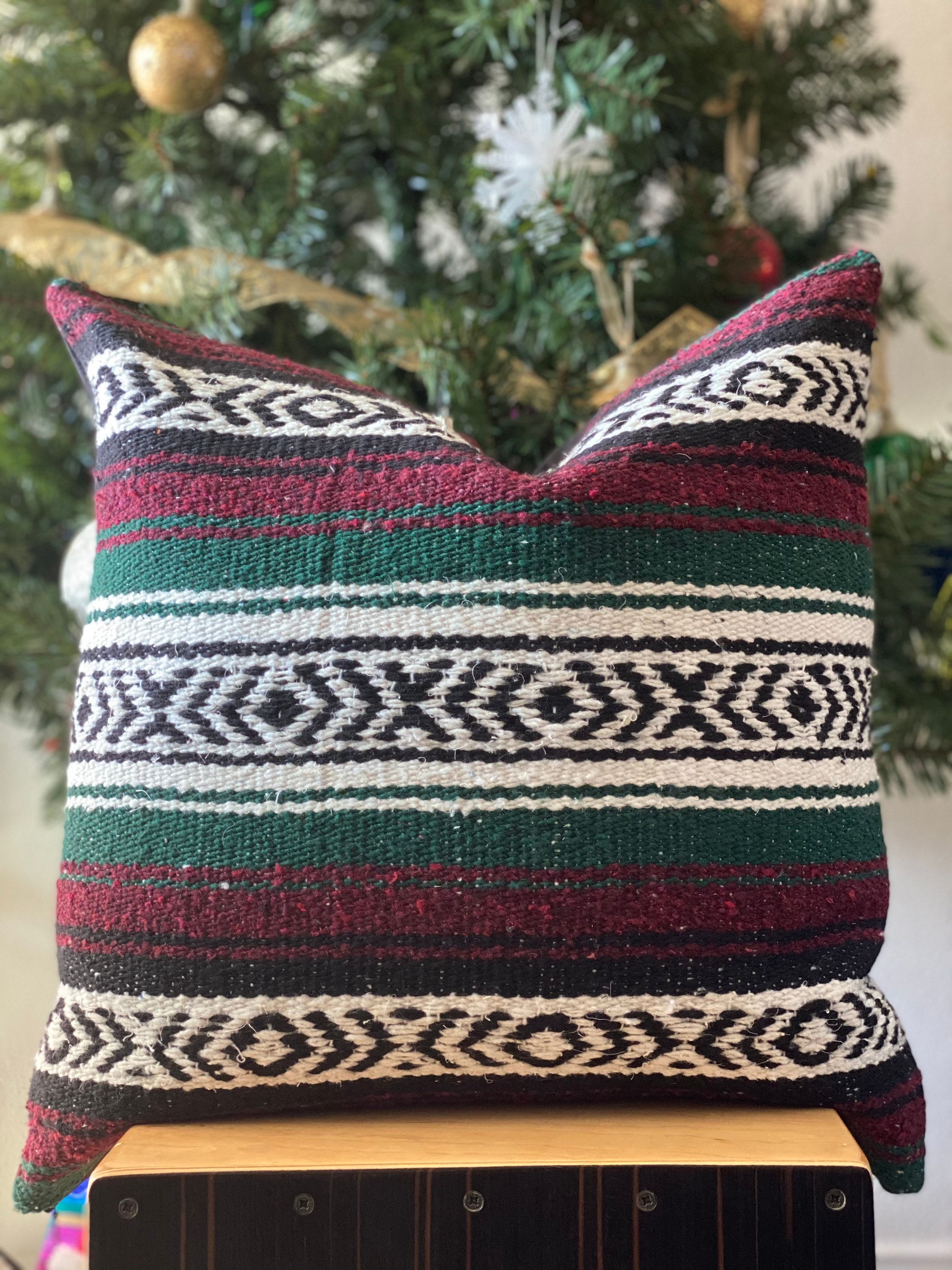 Burgundy and Green Mexican Blanket Pillow Covers - Etsy