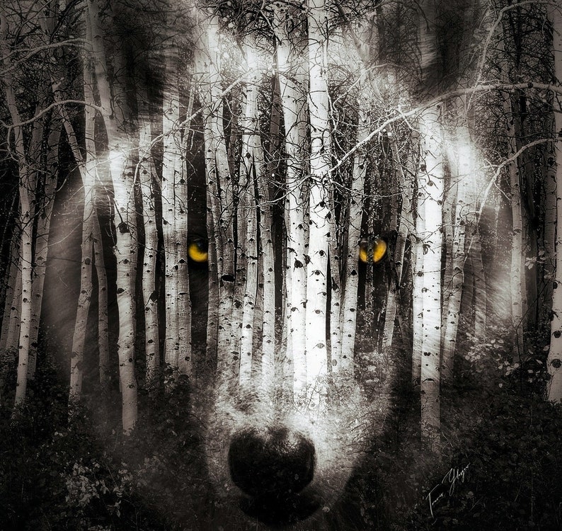 Wolf Canvas Print, Wolf and Trees Wall Art, Ready to Hang Wall Decor ...
