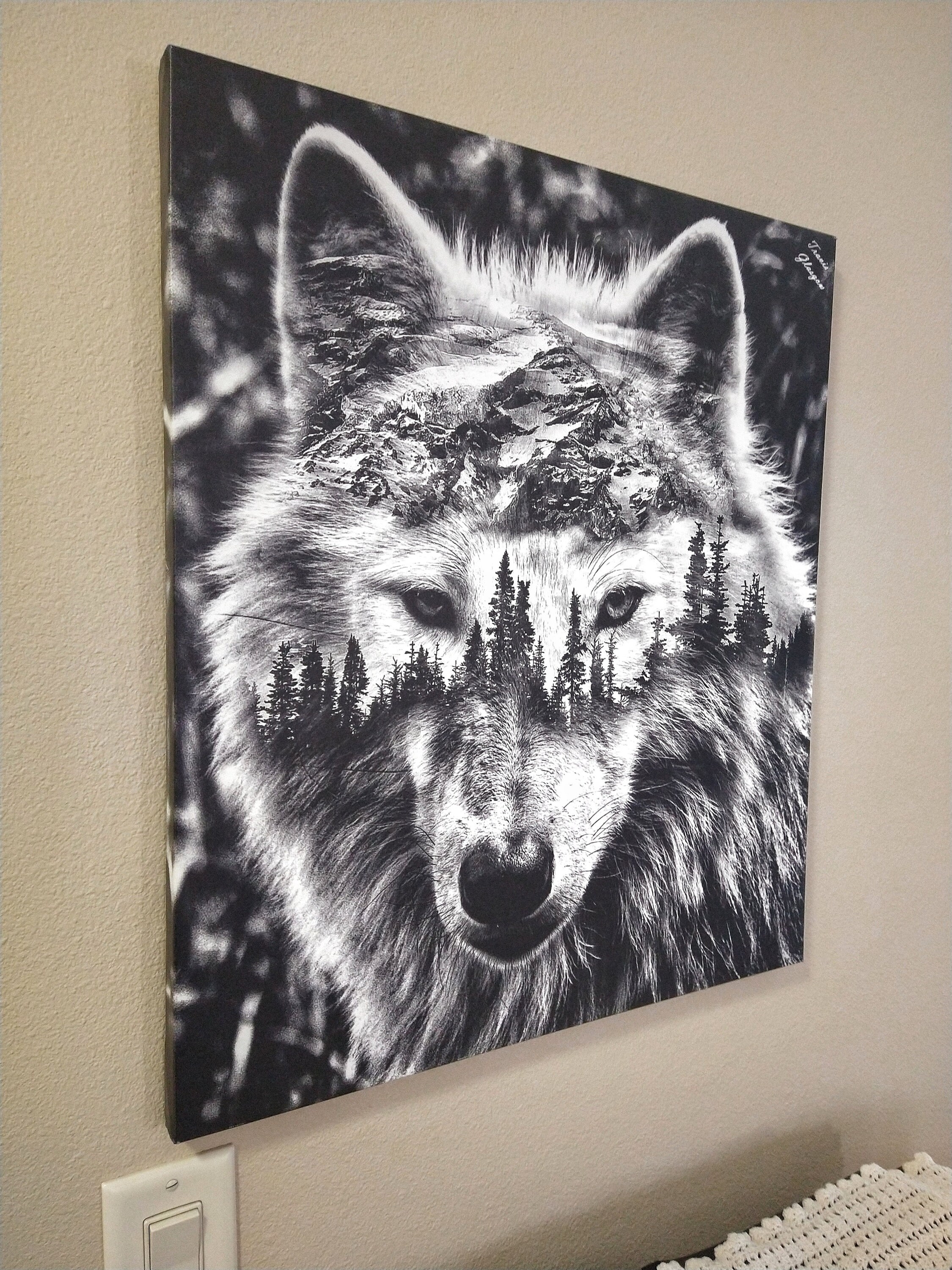 Wolf Canvas Print, Yellowstone Wolf Wall Art, Ready to Hang Wall Decor ...