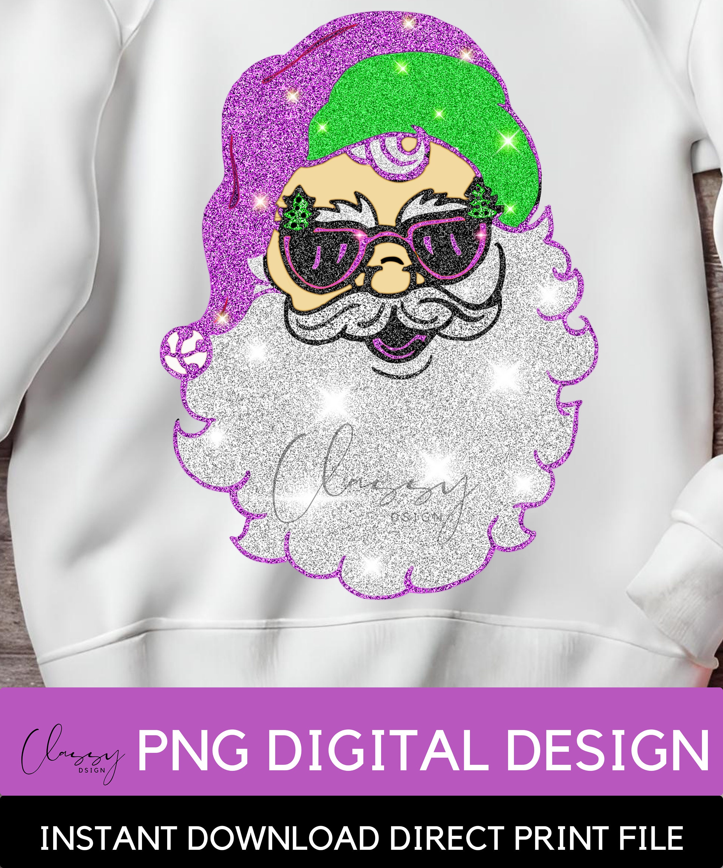 Pink Santa With Sunglasses PNG, Cute Christmas T Shirt Sublimation ...