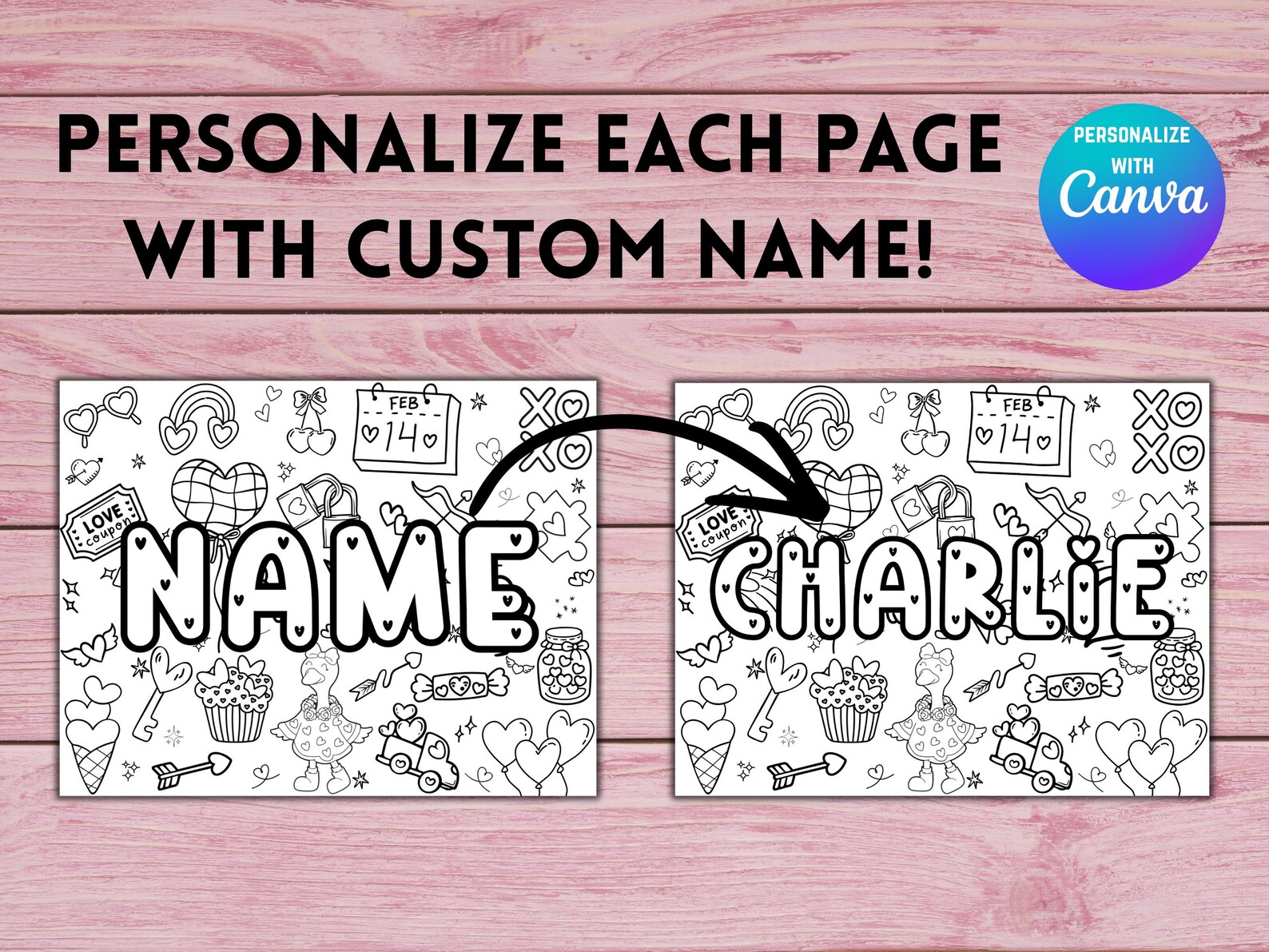 Valentine Themed Name Coloring Page: DIY Personalized Name Kids ...