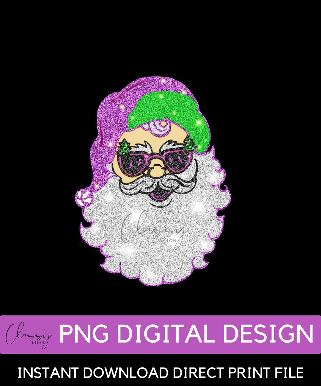 Pink Santa With Sunglasses PNG, Cute Christmas T Shirt Sublimation ...