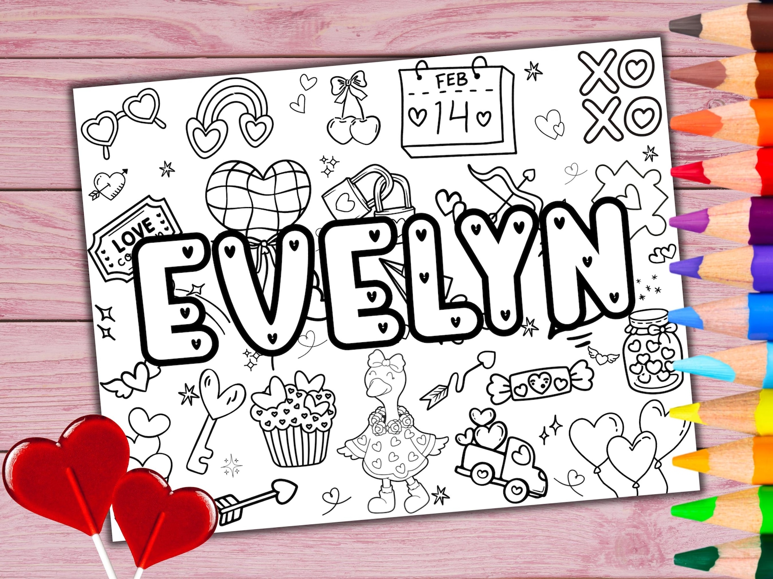 Valentine Themed Name Coloring Page: DIY Personalized Name Kids ...