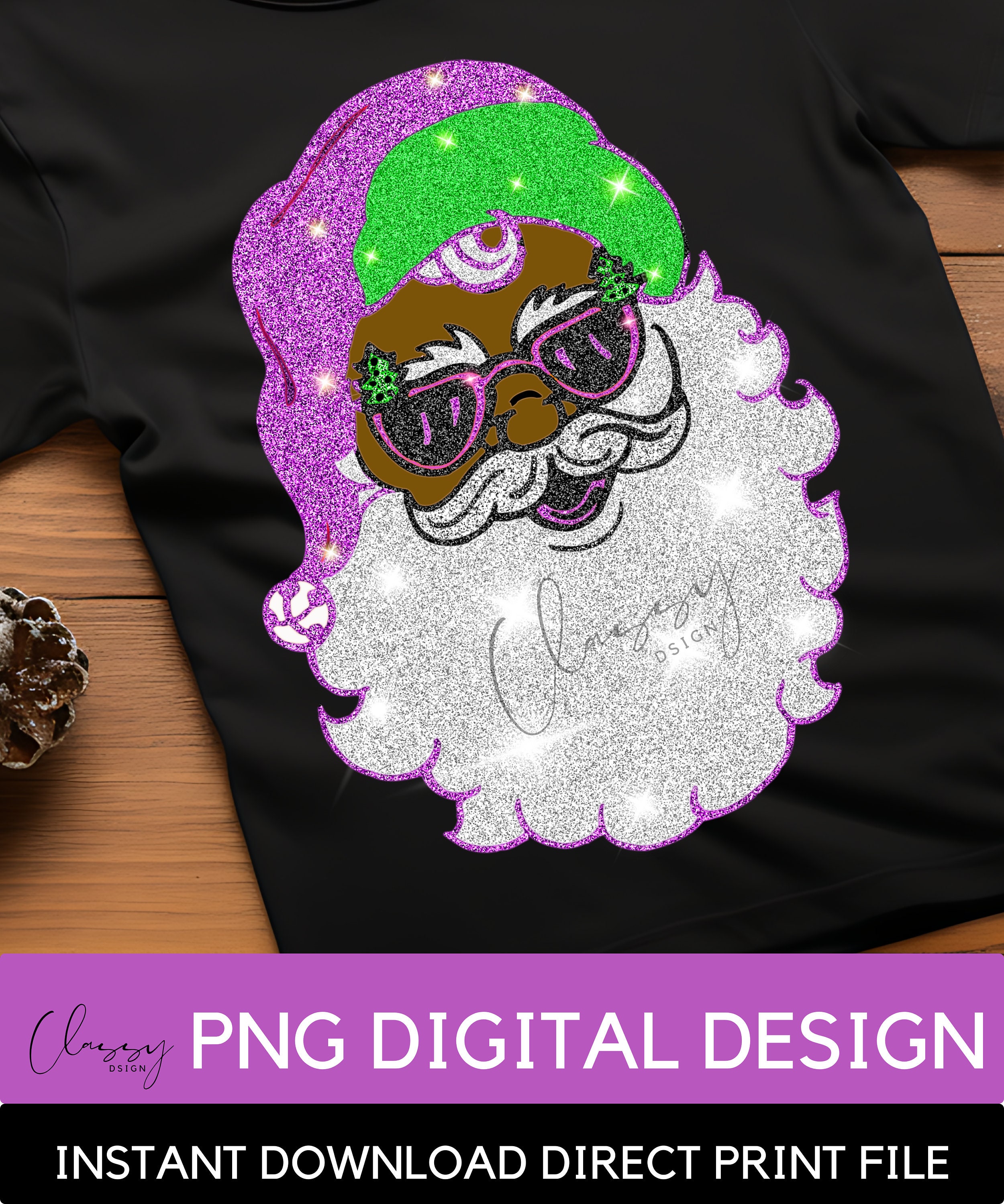 Afro Santa With Sunglasses PNG/ Merry Christmas Afro Christmas Santa ...