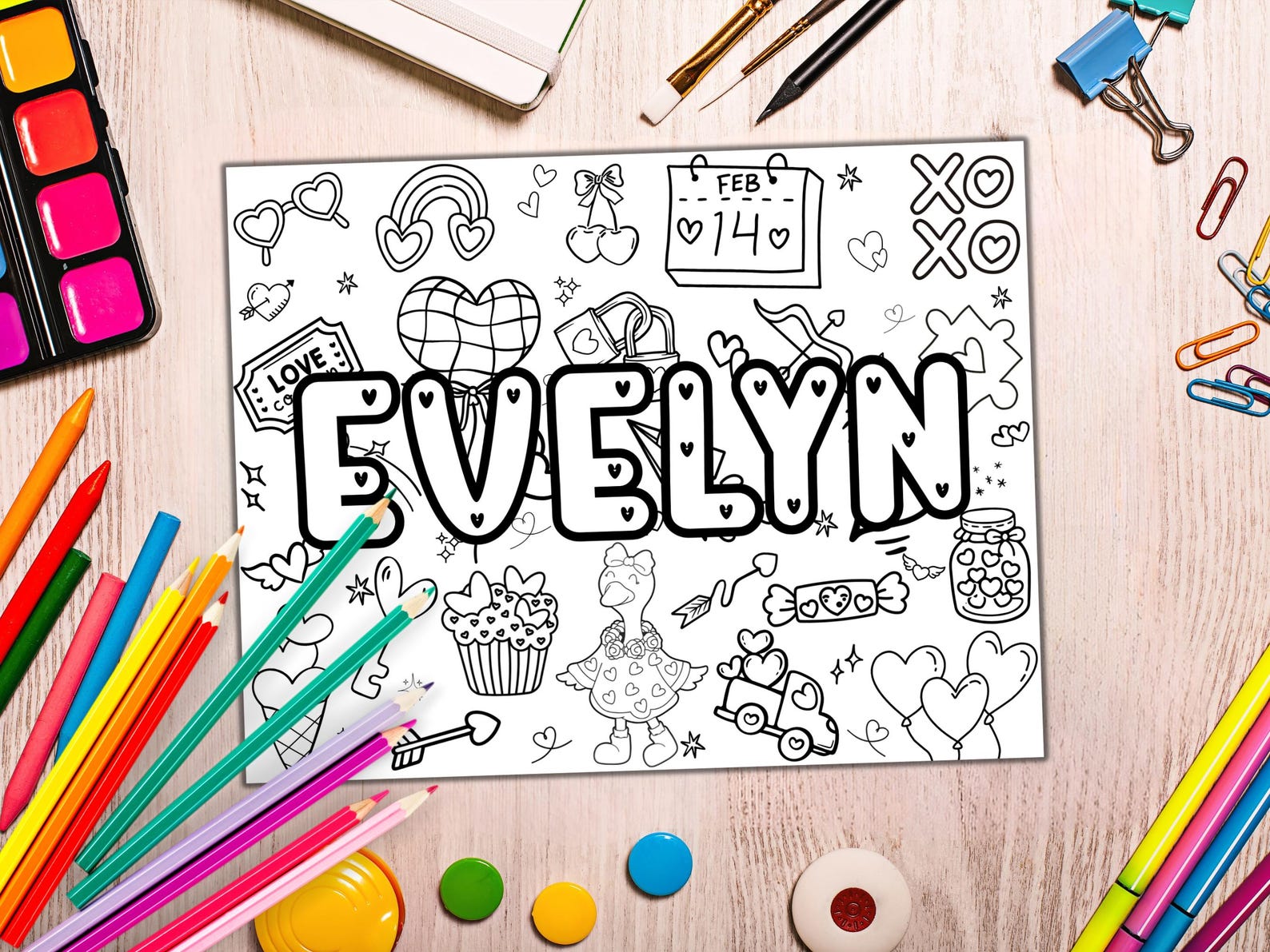 Valentine Themed Name Coloring Page: DIY Personalized Name Kids ...