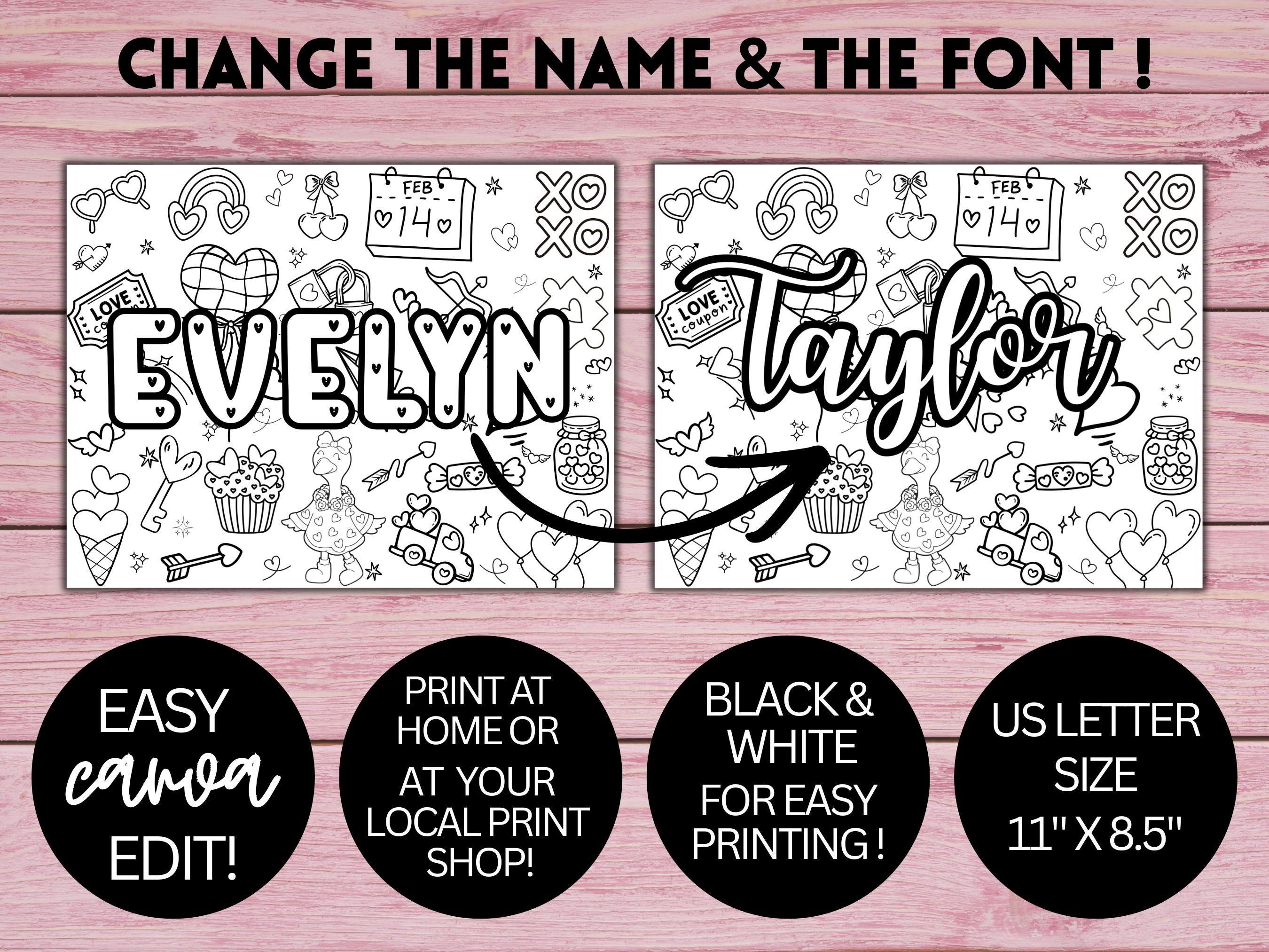 Valentine Themed Name Coloring Page: DIY Personalized Name Kids ...