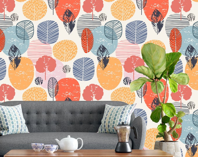 Removable Wallpaper - Orange Fall Mythic Flowers - Peel and Stick ...