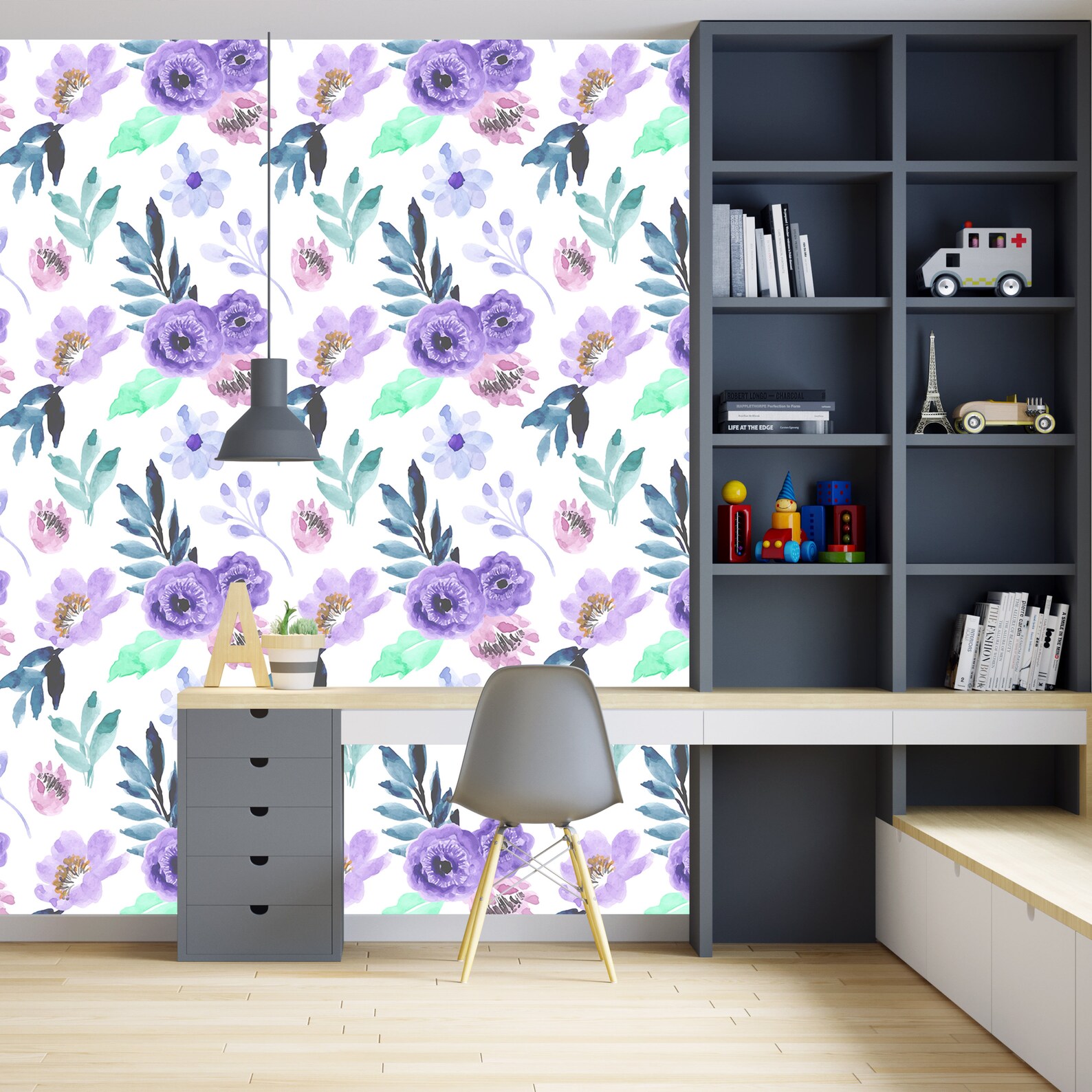 Removable Wallpaper Watercolor Purple Flowers Peel and - Etsy
