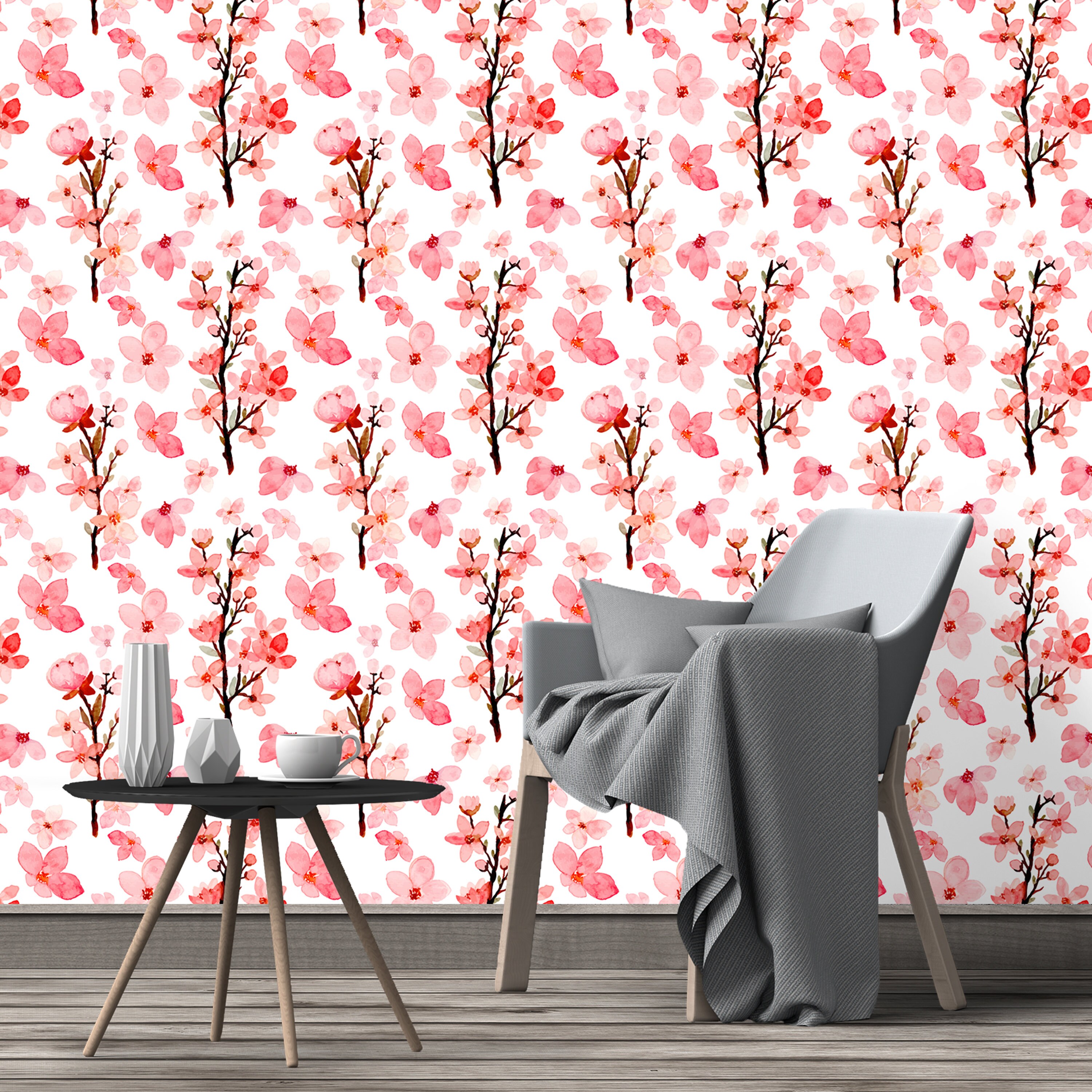 Removable Wallpaper Pink Watercolor Cherry Blossoms Peel | Etsy