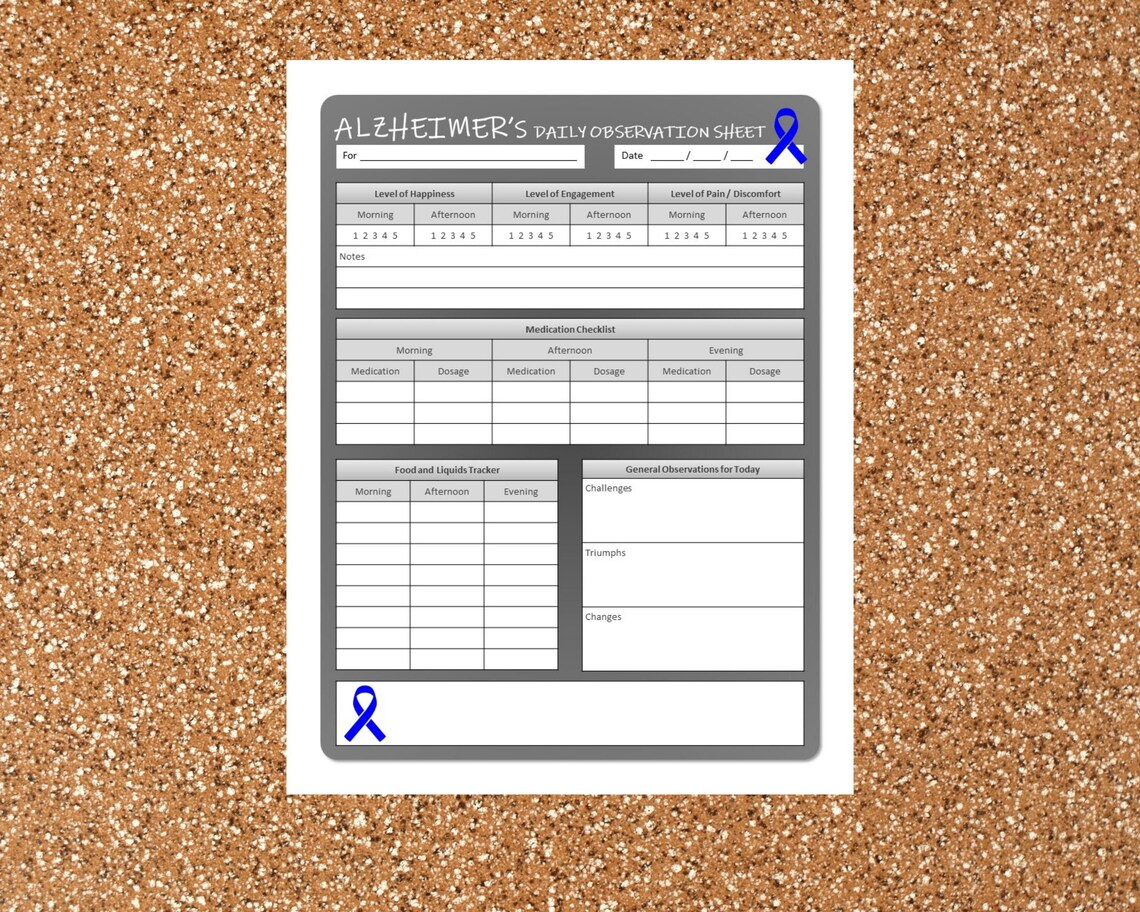 Alzheimer's Daily Observation Sheet,printable, Dailyt Health Tracker ...