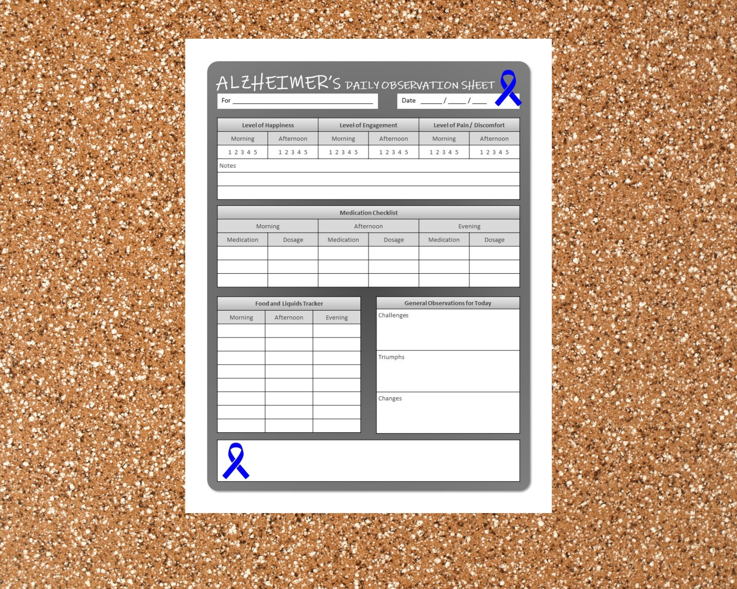 Alzheimer's Daily Observation Sheet,printable, Dailyt Health Tracker ...