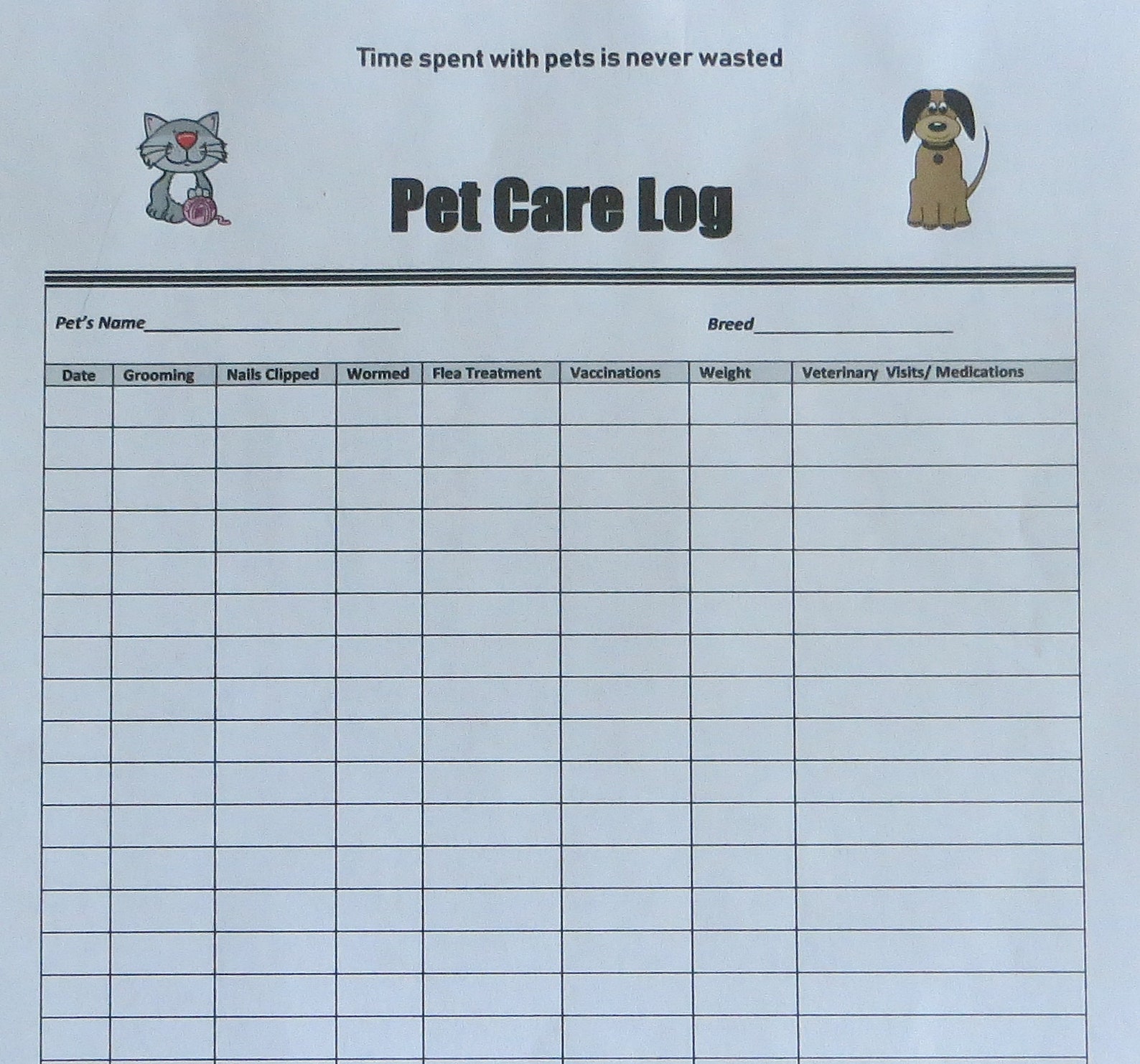 Pet Care Log, Track All Your Pet's Information, Printable, Keep ...