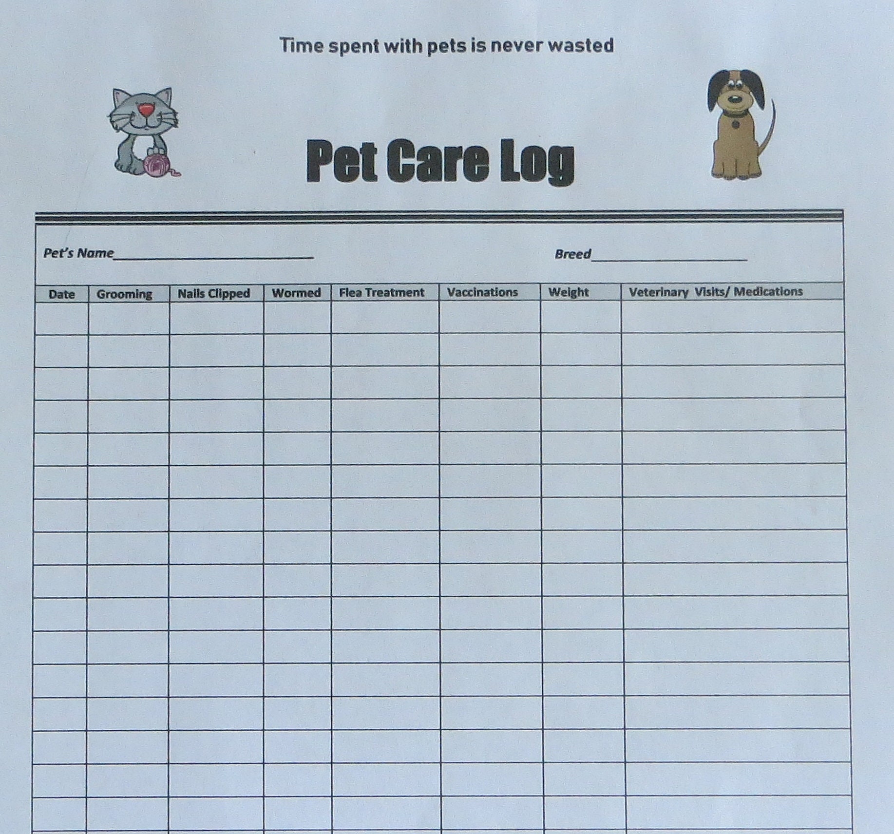 Pet Care Log, Track All Your Pet's Information, Printable, Keep ...