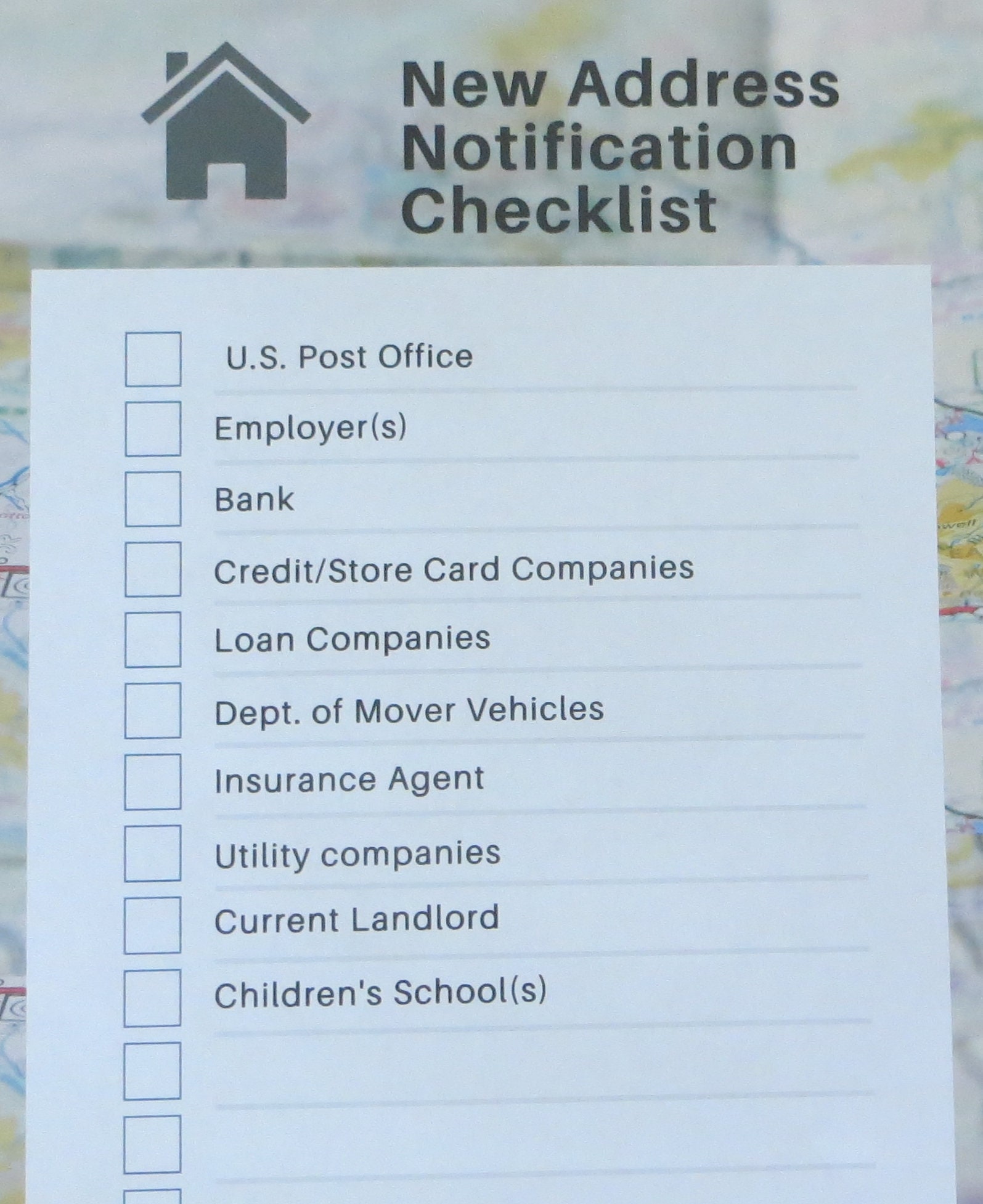 New Address Notification Checklist, Change of Address, Printable, Keep ...