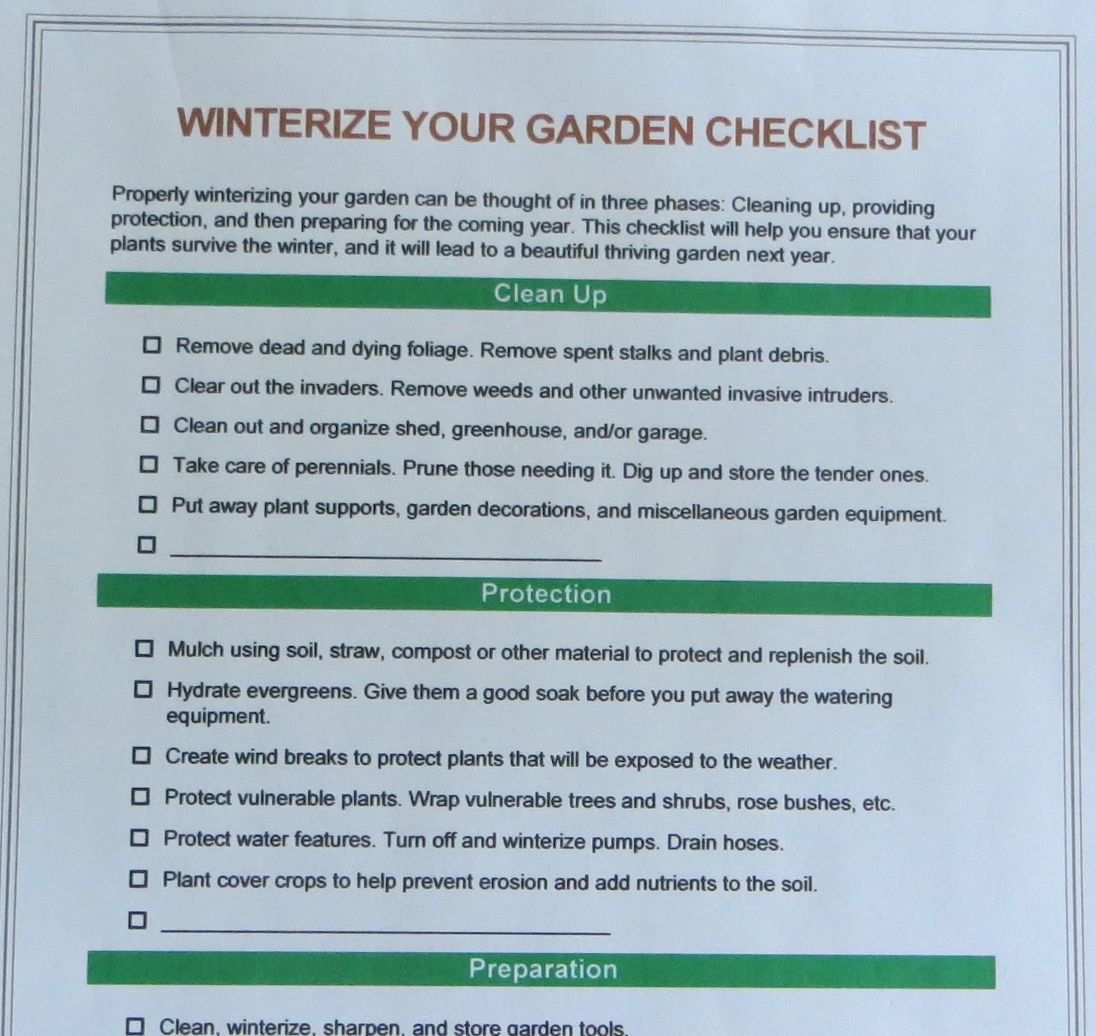 Garden Winterization Checklist,garden Planner,garden Chore Tracker ...