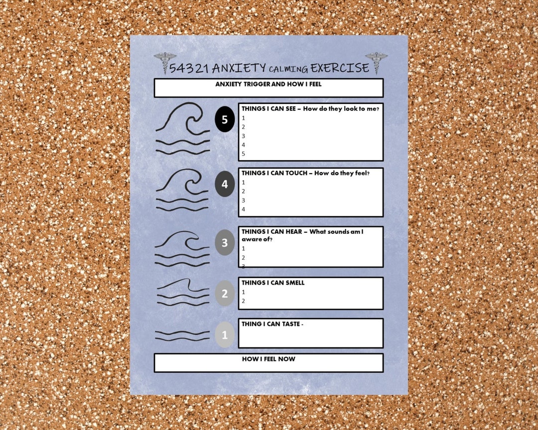 54321 Anxiety Calming Exercise, Stress Relief, Printable,emotional ...