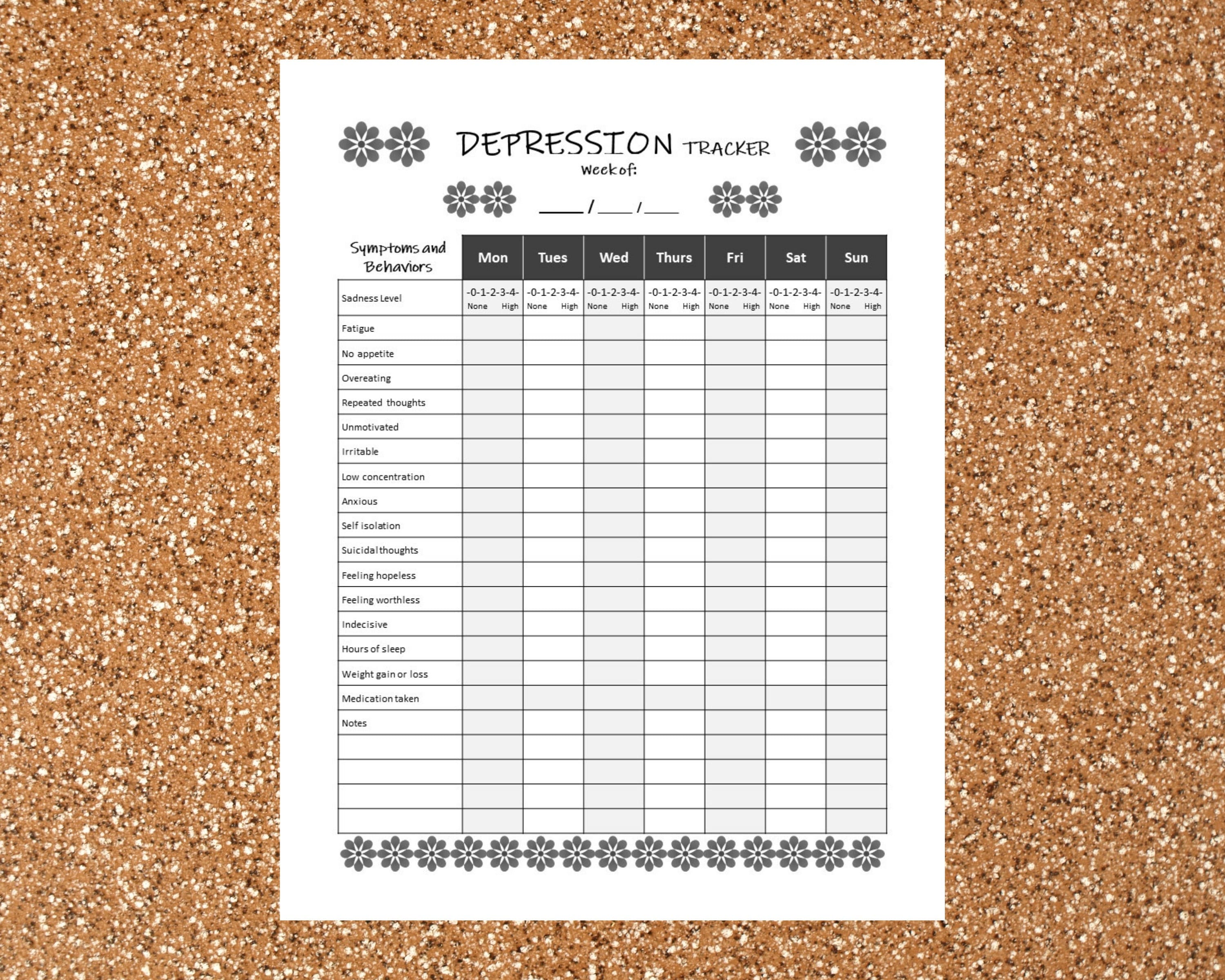 Depression Symptoms and Behavior Log,printable,mental and Emotional ...