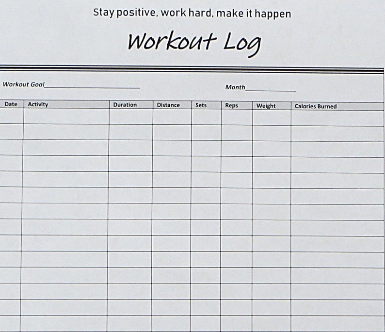 Motivational Workout Log,exercise Planner,fitness Tracker,printable,a4 ...