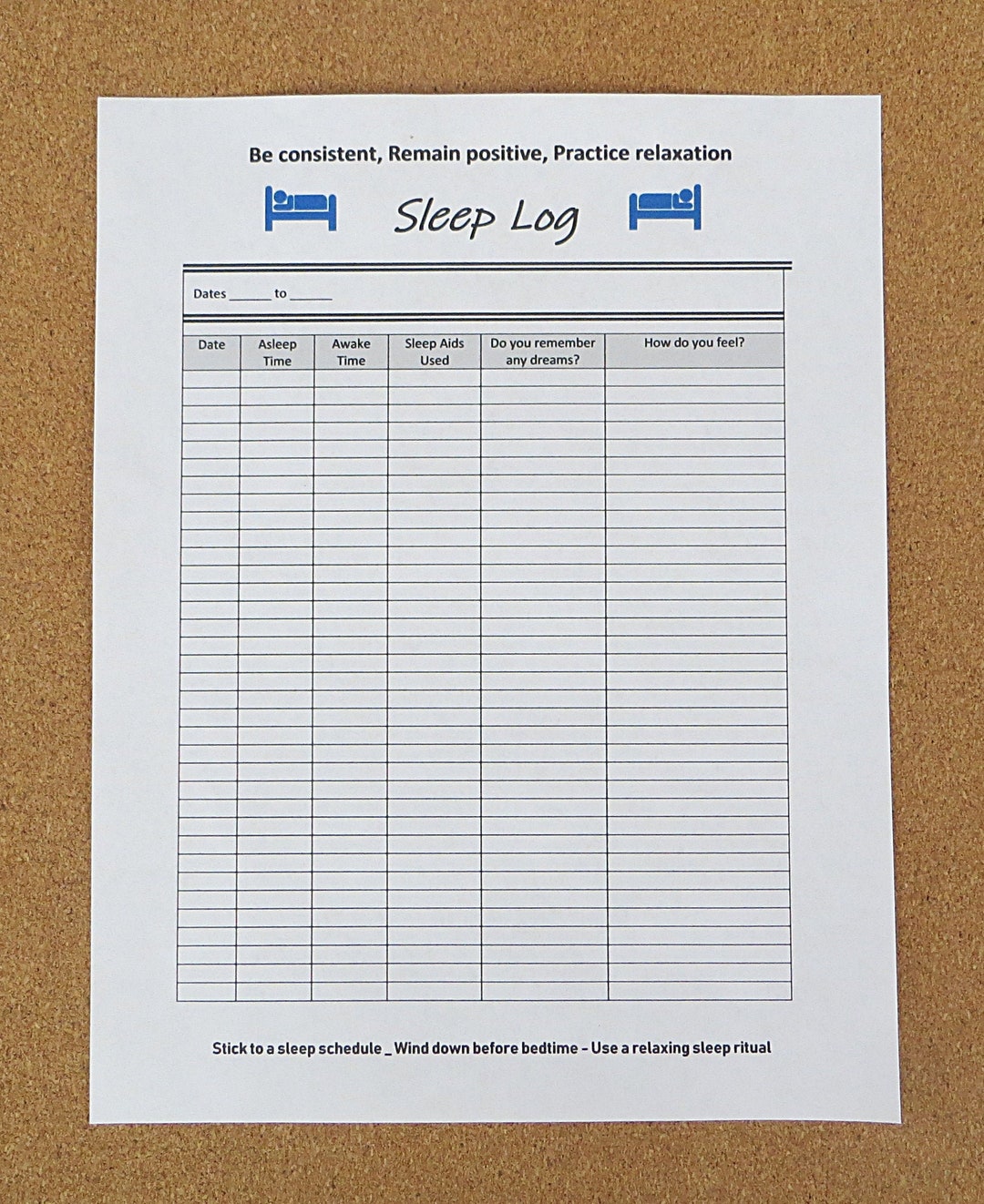 Sleep Log,printable,health Tracker,daily Journal,us Letter Size,a4 ...