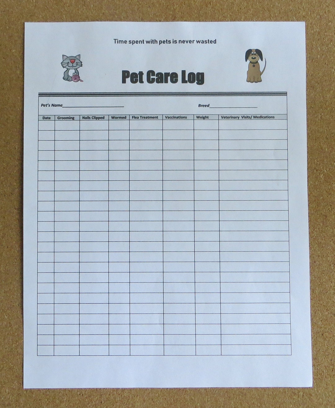 Pet Care Log, Track All Your Pet's Information, Printable, Keep ...