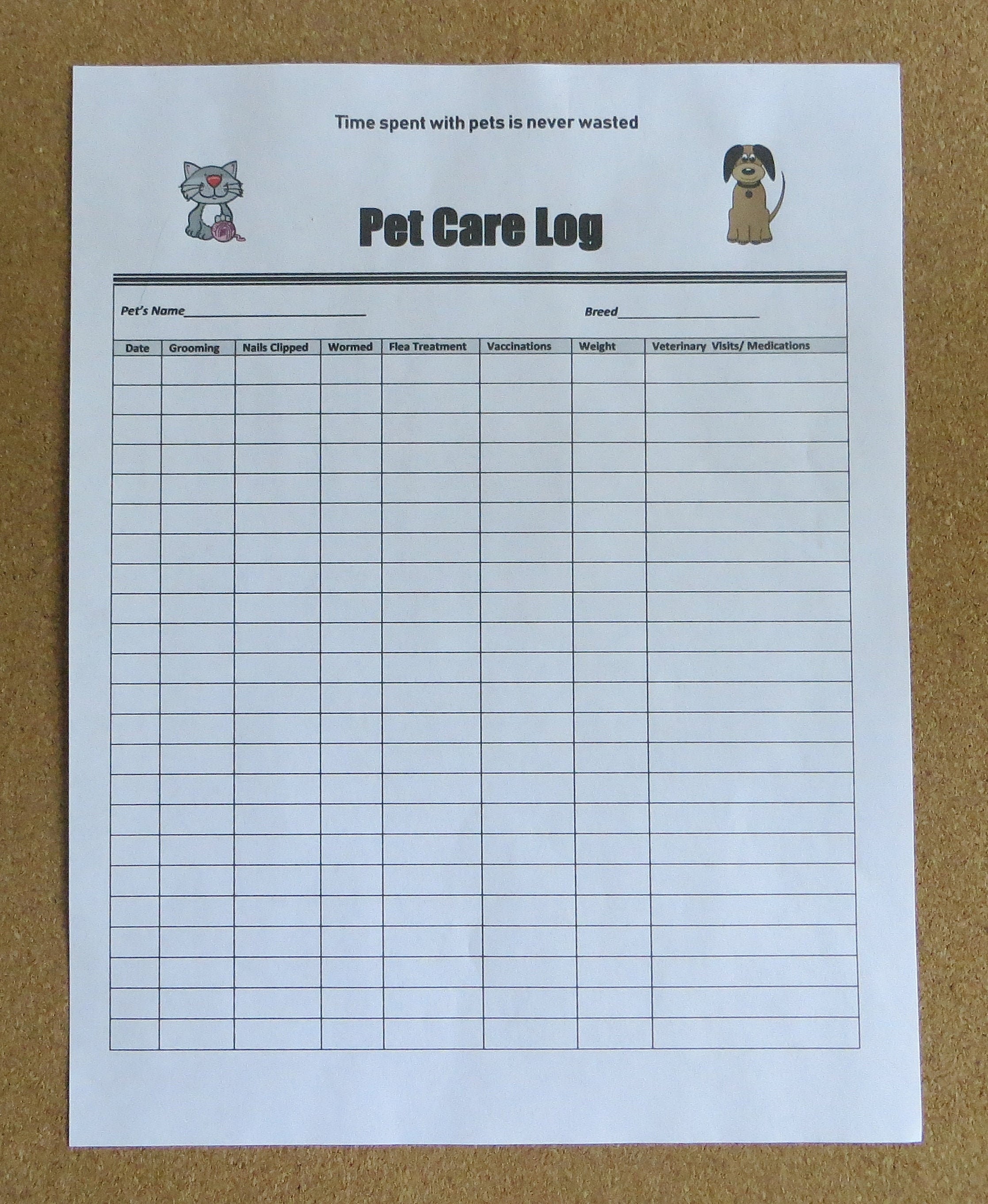 Pet Care Log, Track All Your Pet's Information, Printable, Keep ...