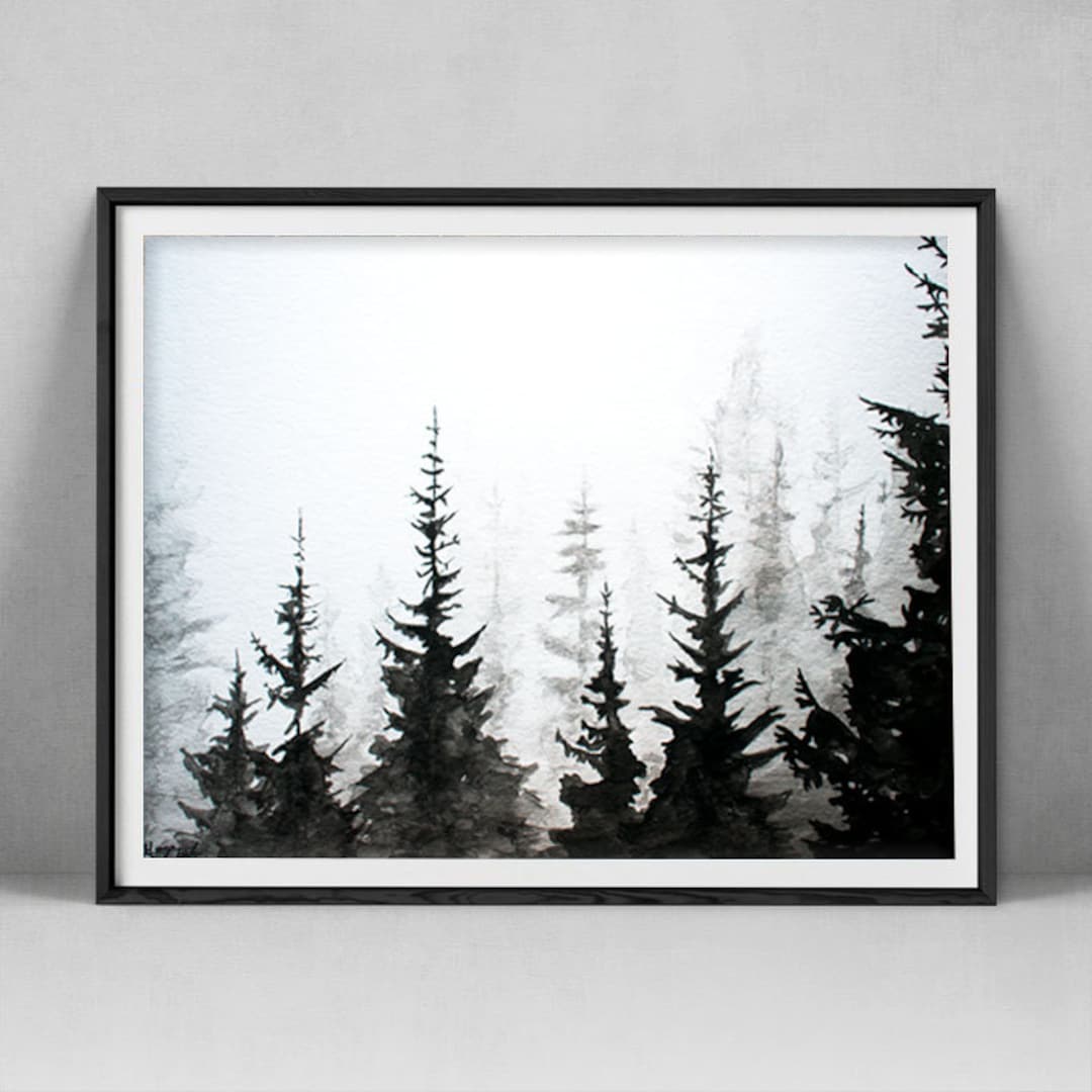Foggy Forest Printable Water Color Wall Art, Watercolor Pine Tree ...