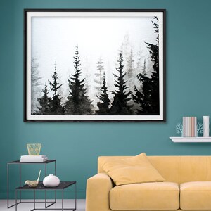 Foggy Forest Printable Water Color Wall Art, Watercolor Pine Tree ...