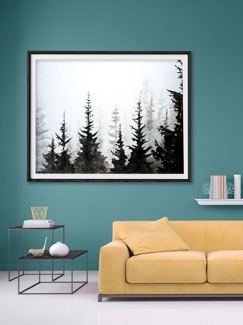 Foggy Forest Printable Water Color Wall Art, Watercolor Pine Tree ...