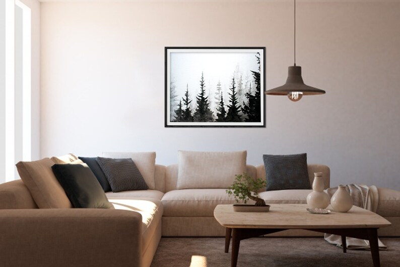 Foggy Forest Printable Water Color Wall Art, Watercolor Pine Tree ...