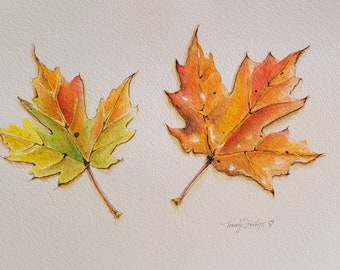 Fall Leaves Painting, Original Art, 8 X 10 Matted 11 X 14, Acrylic on ...