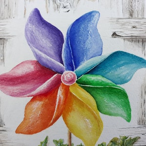 Rainbow Pinwheel With Fence & Ivy ORIGINAL Watercolor Art by Tracey ...