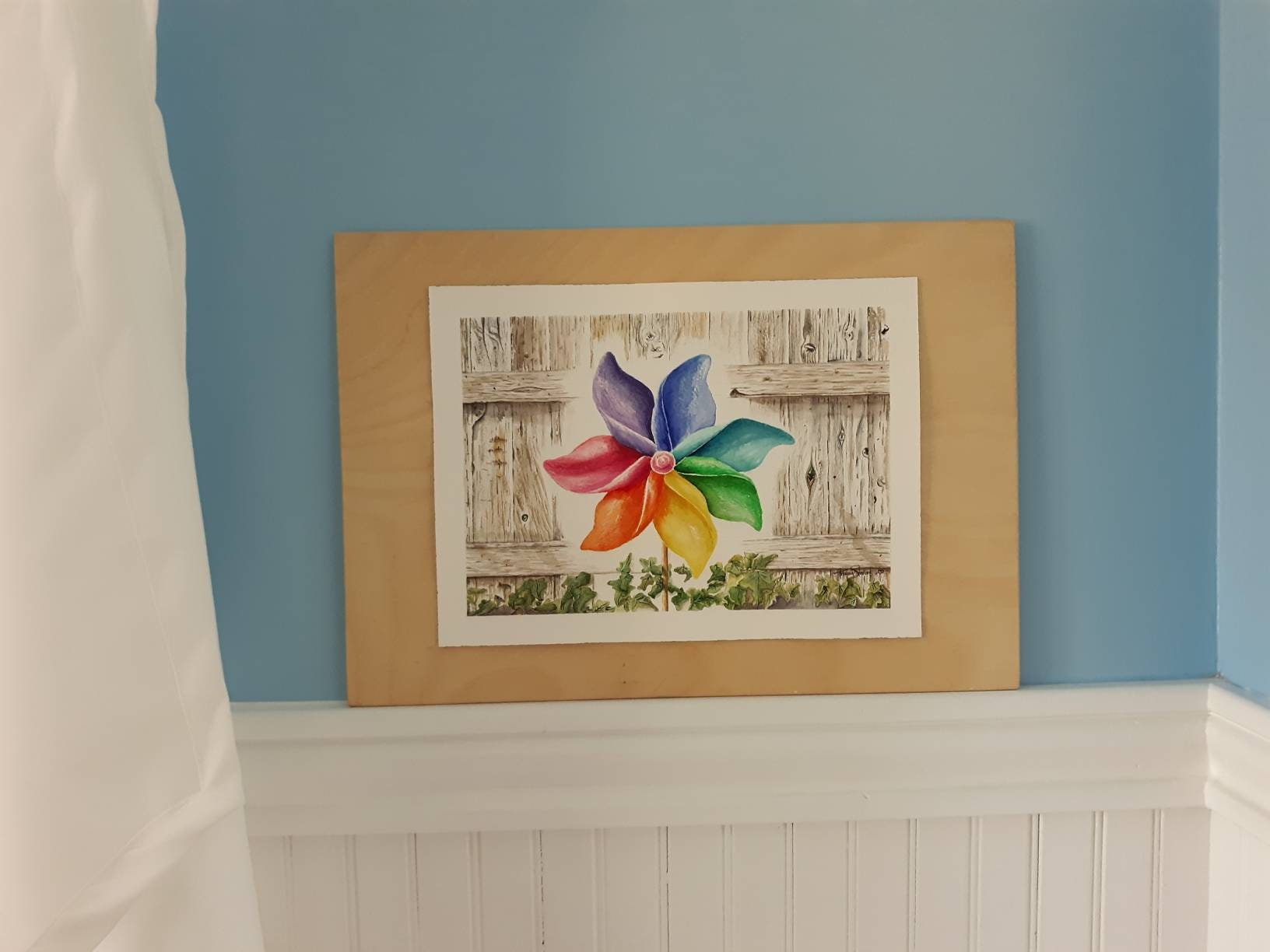 Rainbow Pinwheel With Fence & Ivy ORIGINAL Watercolor Art by - Etsy