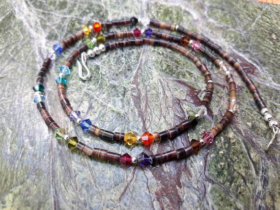 Dark Penshell & Swarovski Rainbow Bicone Sterling Silver - Etsy