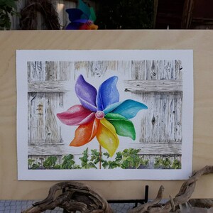Rainbow Pinwheel With Fence & Ivy ORIGINAL Watercolor Art by Tracey ...