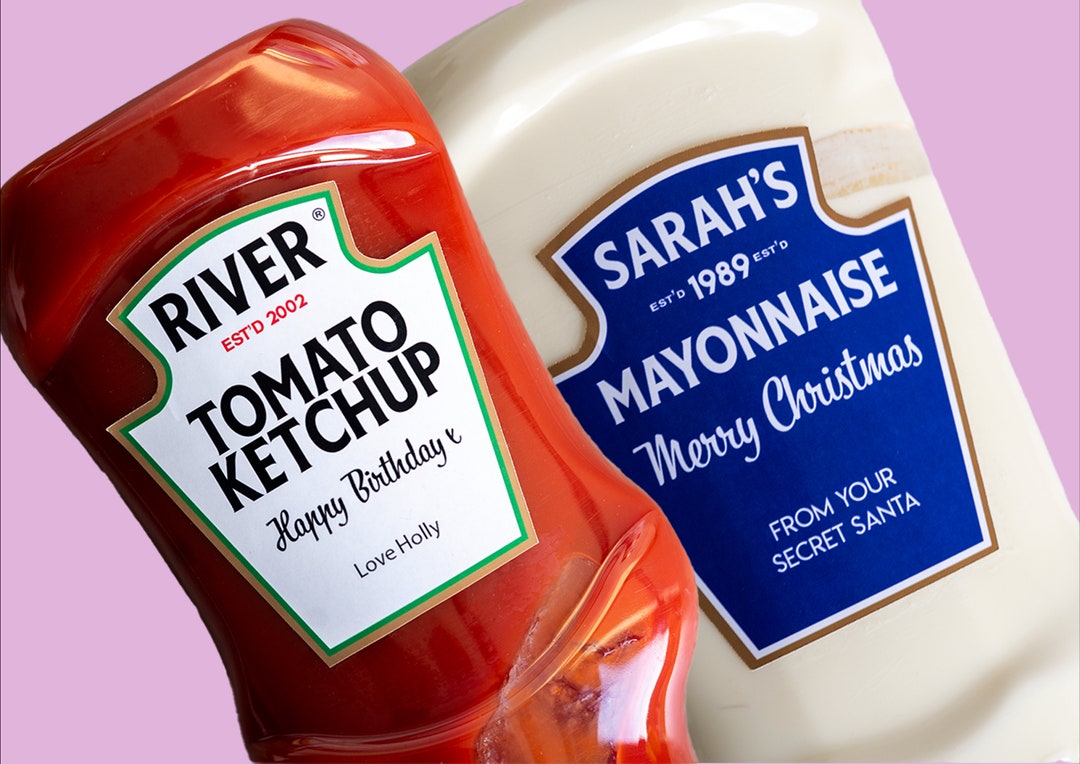 Personalised Mayonnaise & Ketchup Spoof Sticker/label Set - Perfect ...
