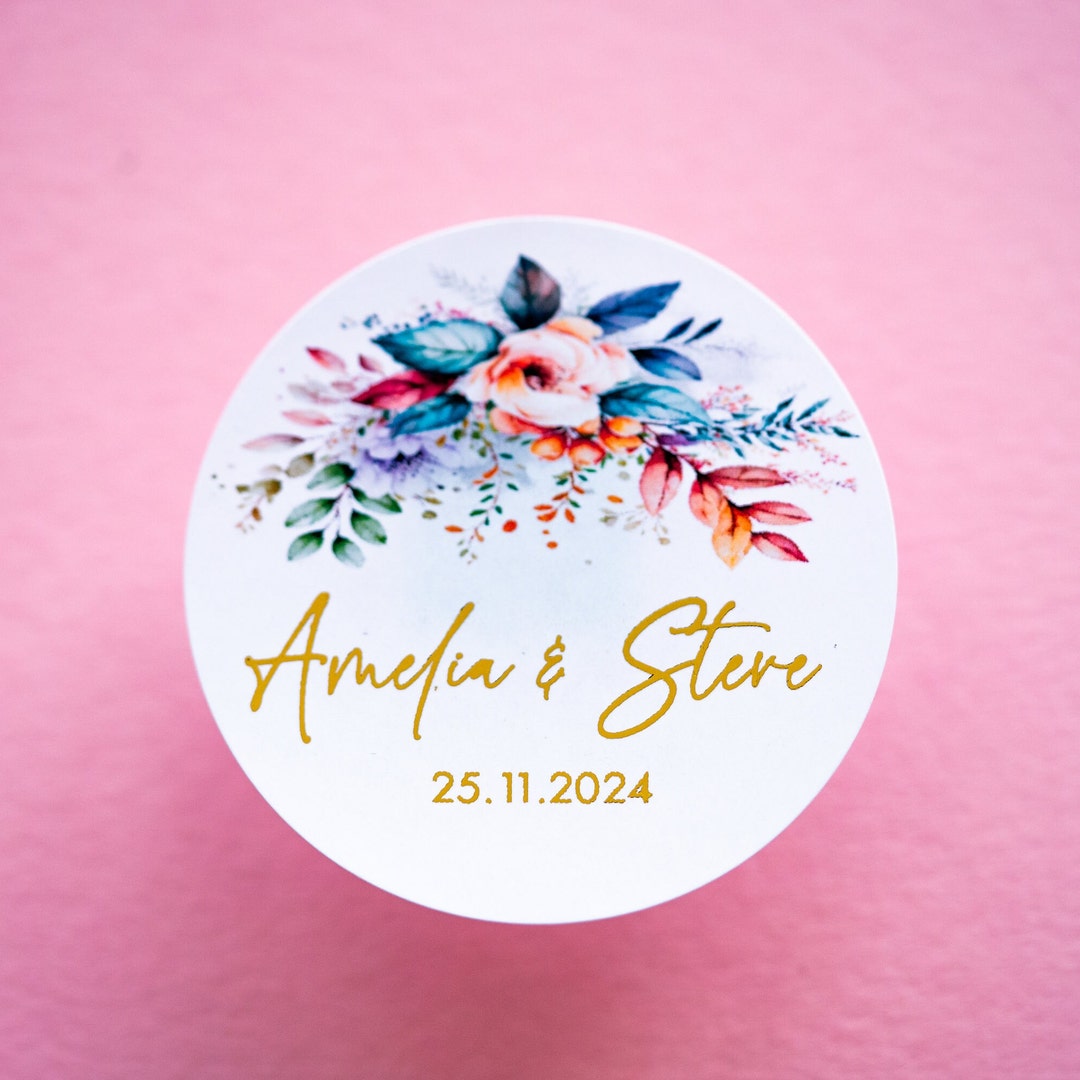 Personalised Floral Print Wedding With Metallic Foil Stickers/foil ...