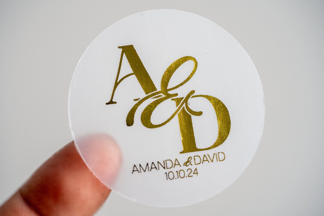 Personalised Metallic Foil Monogram Wedding Stickers/custom Initial ...