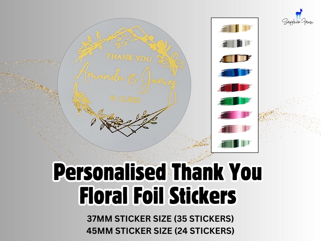Personalised Floral Border Foil Stickers/custom Foil Labels/wedding Favour Stickers/envelope ...