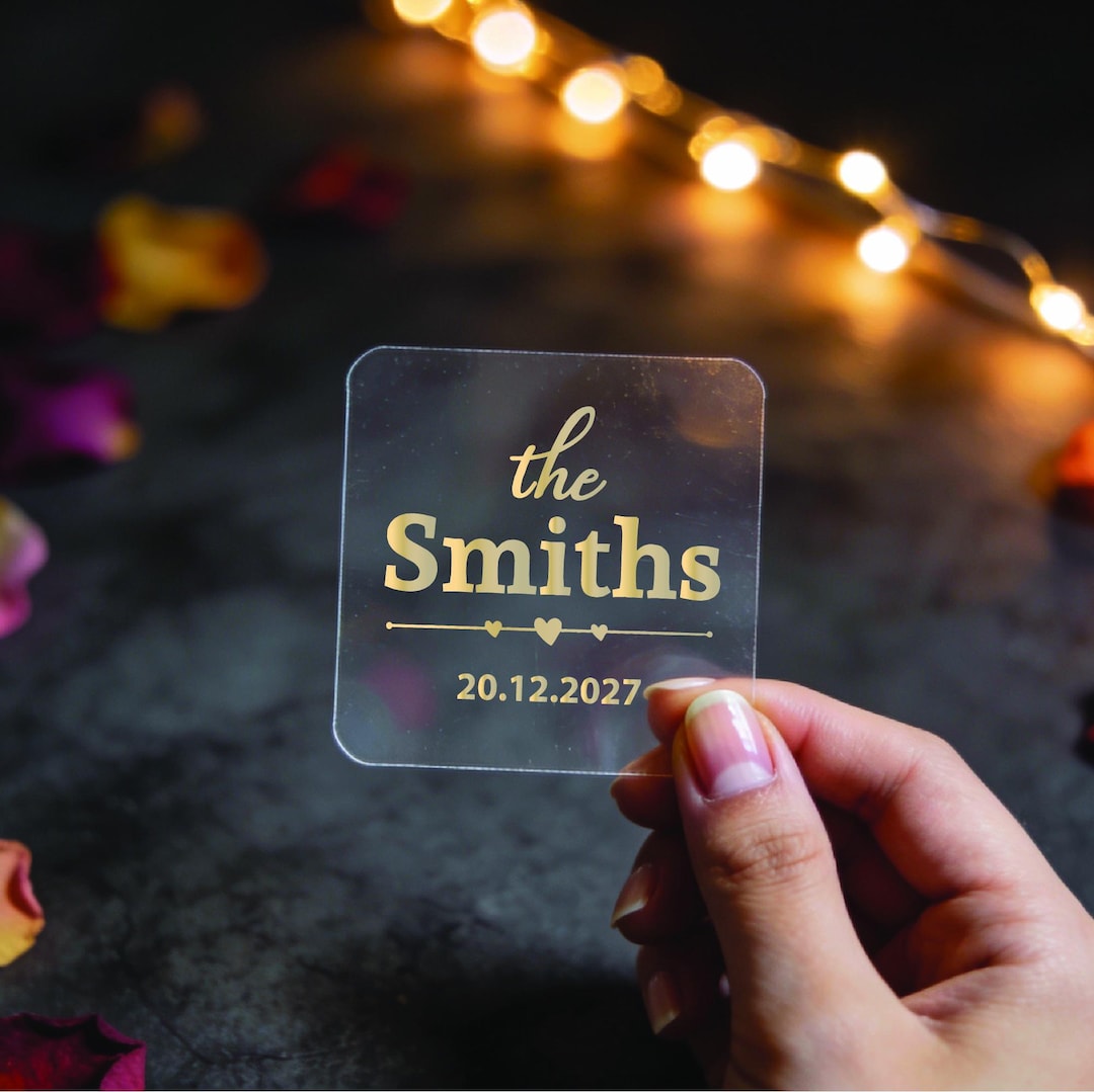 Personalised Square Metallic Foil Anniversary Stickers | Custom Surname ...