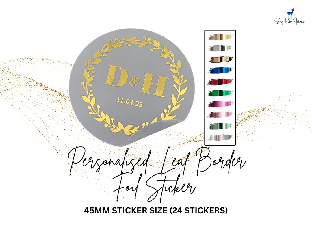 Custom Foil Stickers With Leaf Frame Perfect for Foil Wedding Stickers ...