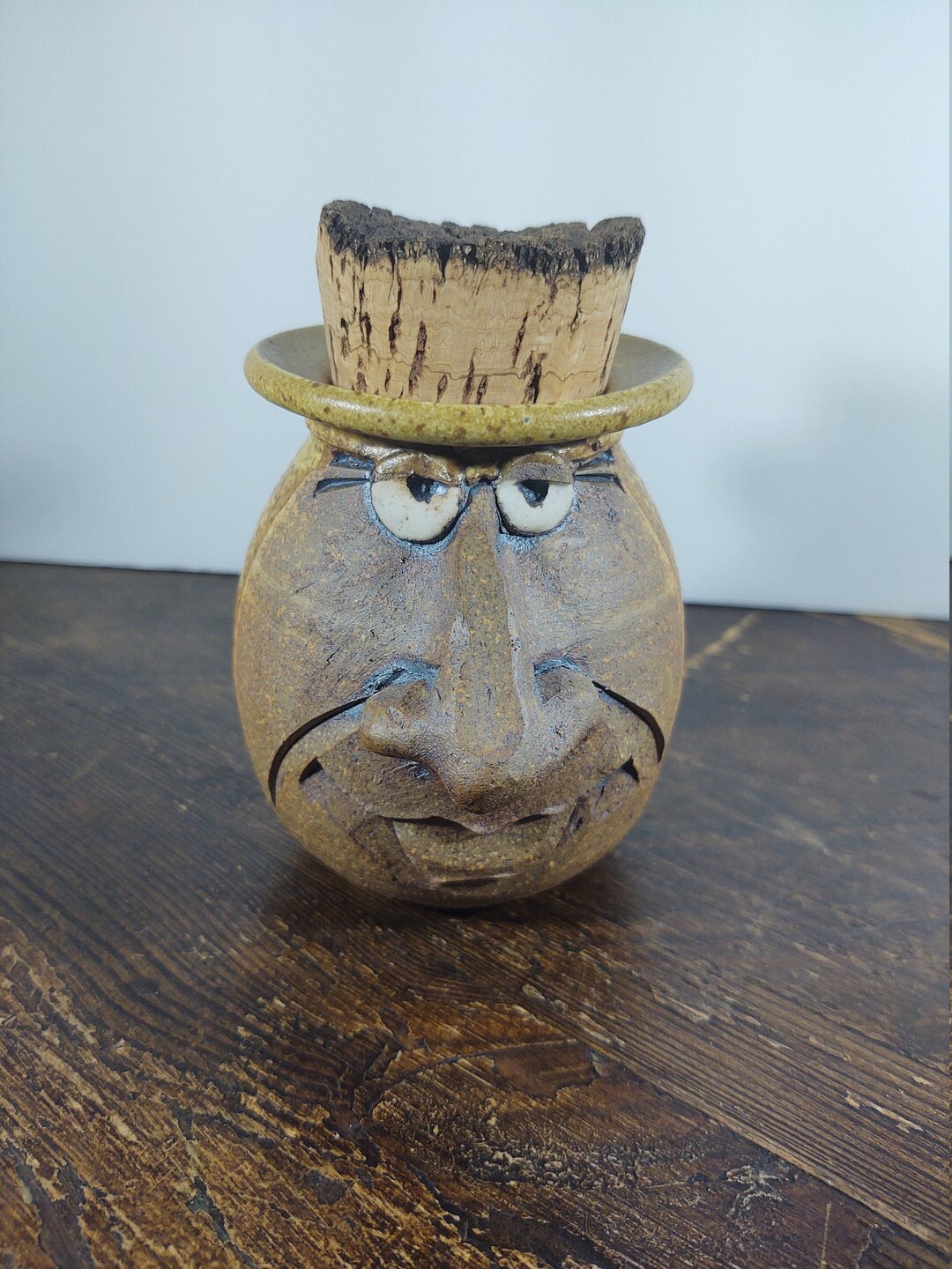 Pottery Stoneware Face Jar With Cork Silly Face Jar With - Etsy