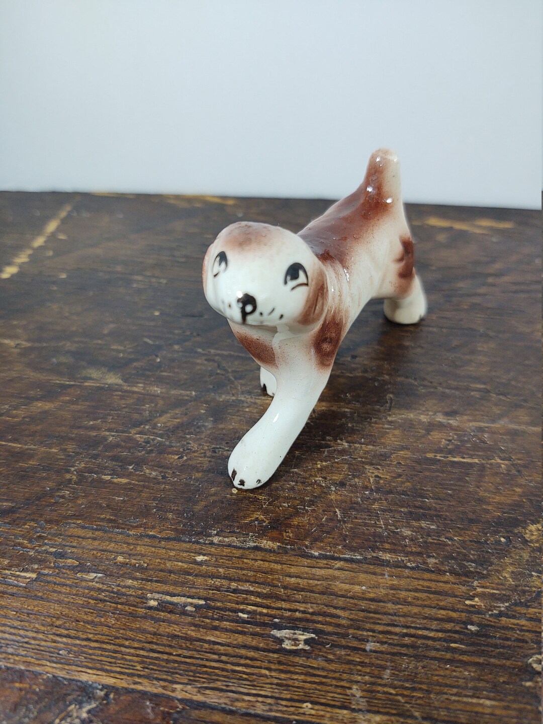 Vintage Small Ceramic Dog Figurine Brown and White - Etsy