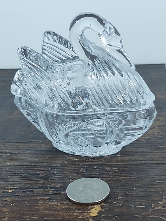 Vintage Clear Glass Swan Trinket Dish - Gem